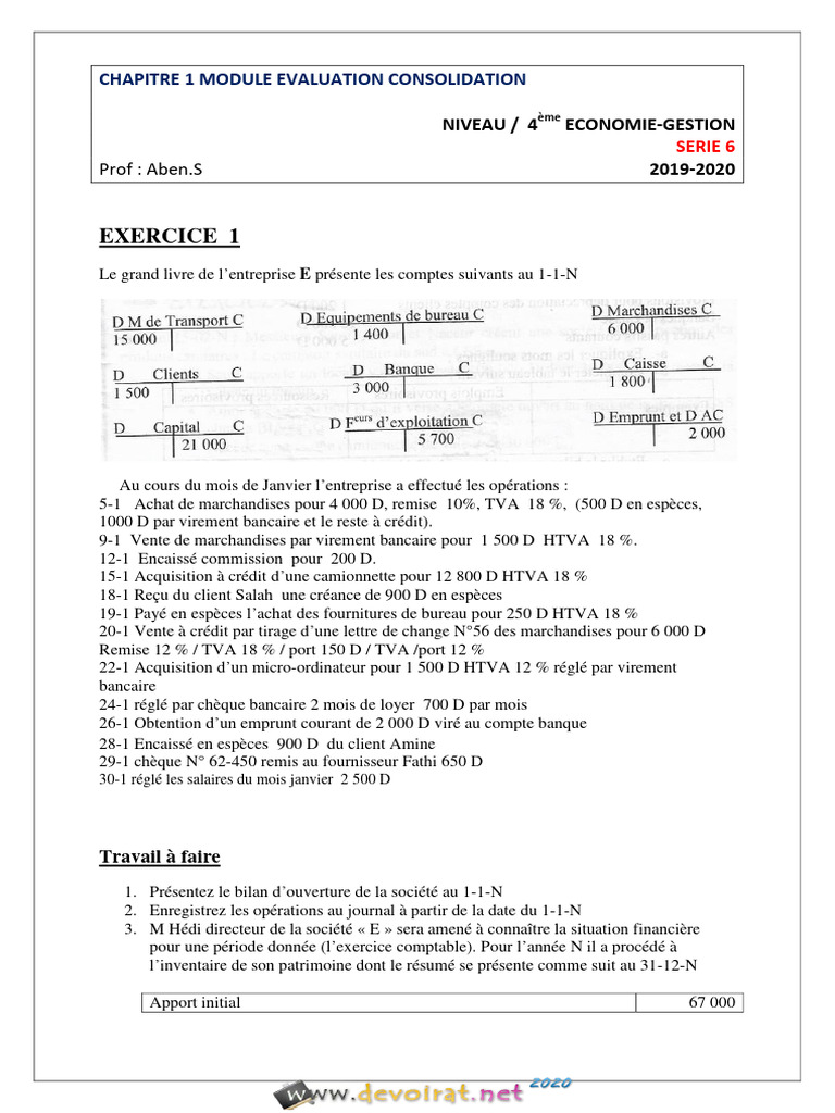 Série D'exercices N°6 Avec Correction - Gestion - MODULE EVALUATION CONSOLIDATION - Bac Economie ...