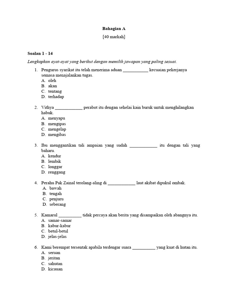 Lengkapkan Ayat-Ayat Yang Berikut Dengan Memilih Jawapan Yang Paling Sesuai | PDF