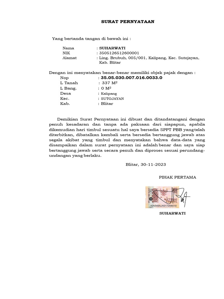 Pernyataan SPPT PBB | PDF