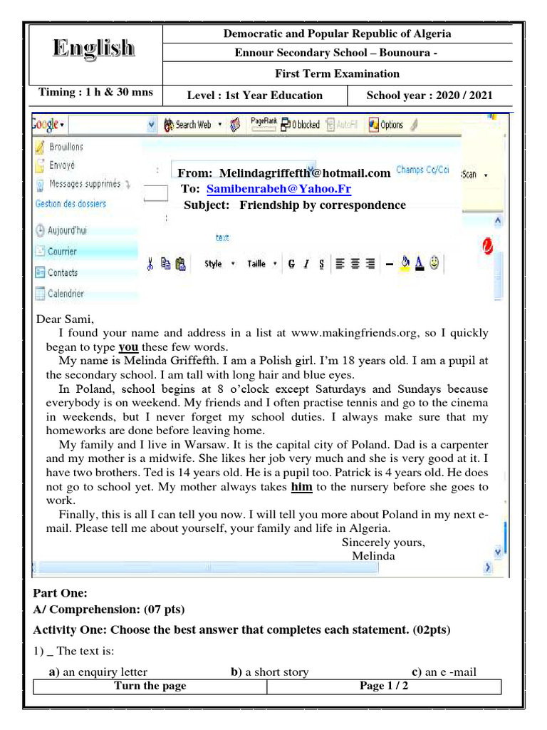 dzexams-1as-anglais | PDF | Languages | Foreign Language Studies