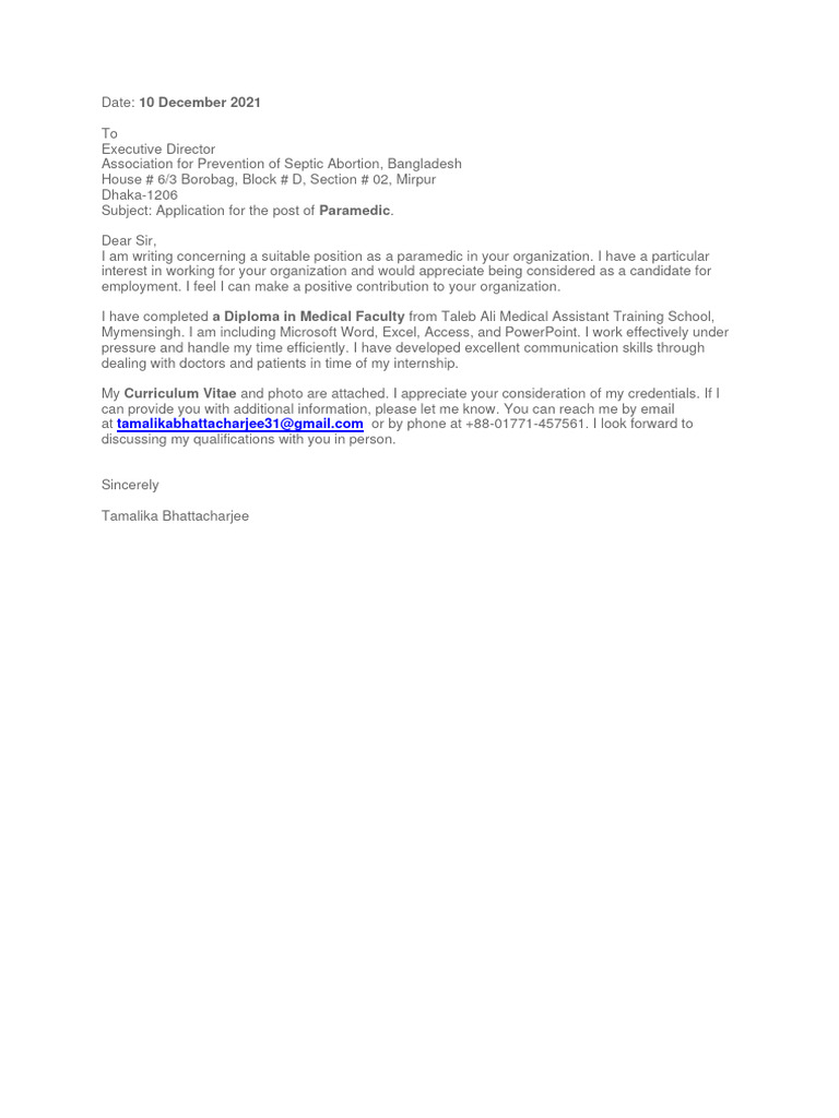 Paramedic Job Application | PDF