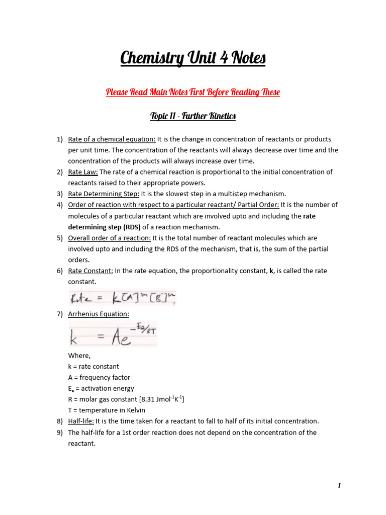 Chemistry Unit 4 Notes | PDF | Science & Mathematics