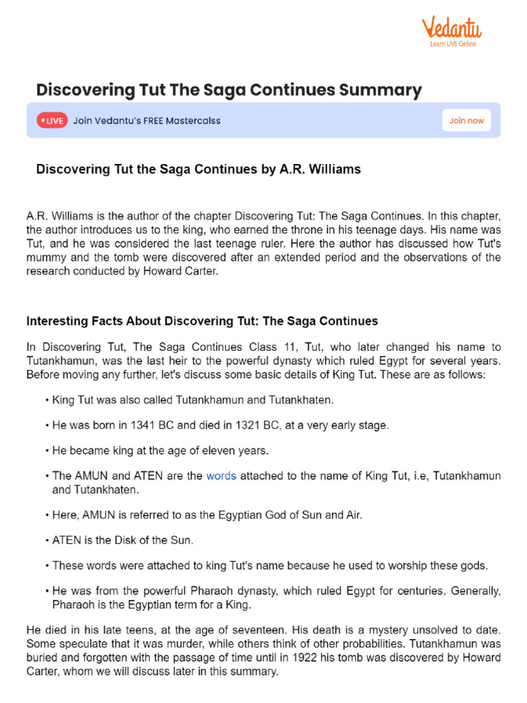 Discovering Tut The Saga Continues Summary | PDF