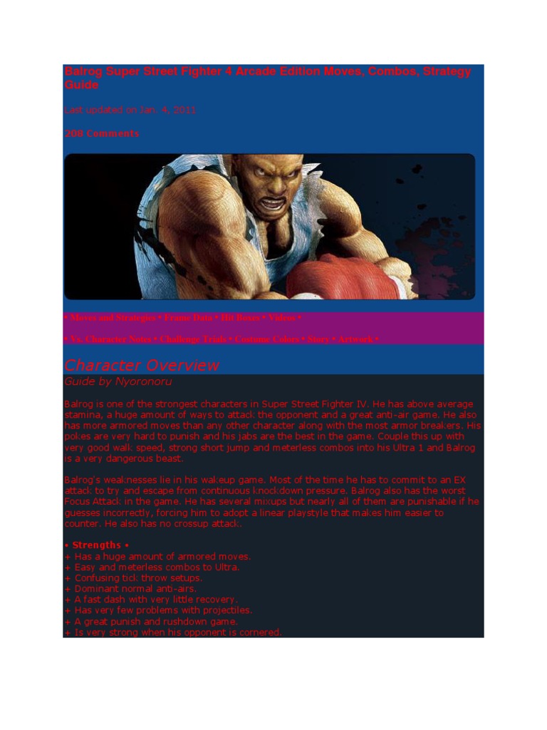 Character Overview: Balrog Super Street Fighter 4 Arcade Edition Moves ...
