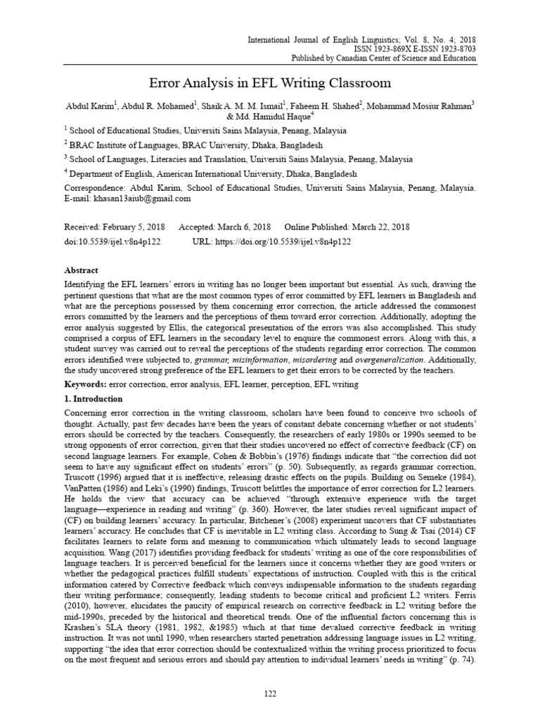 EFL Writing Error Analysis and Correction | PDF | English Language ...