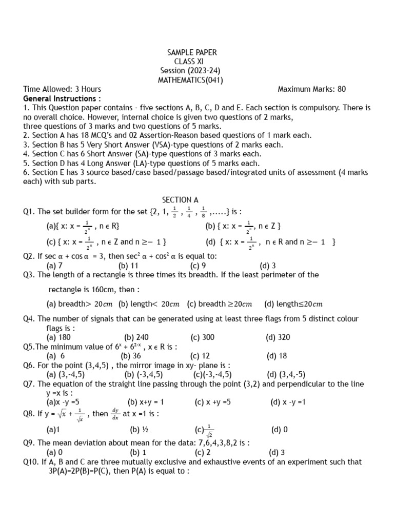 F SQP Maths 2023-1 | PDF