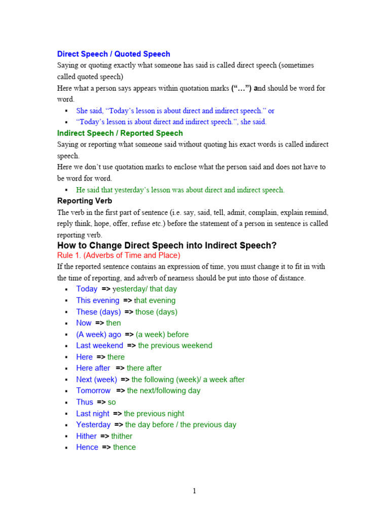 Direct and Indirect | Download Free PDF | Grammatical Tense | Quotation ...