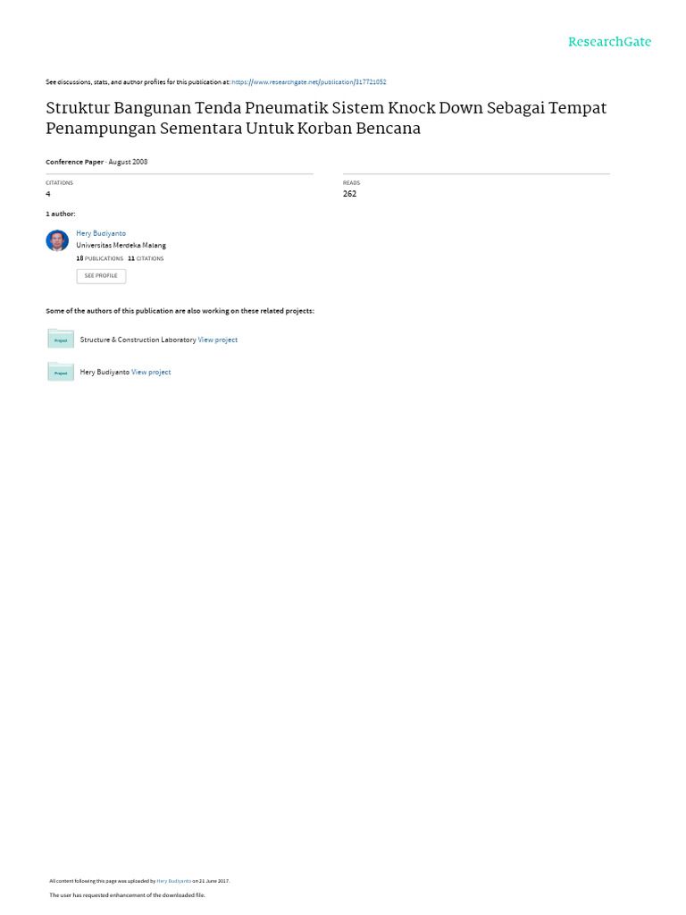 Makalah Struktur Bangunan Tenda Pnaumatik Sistem Knockdown | PDF