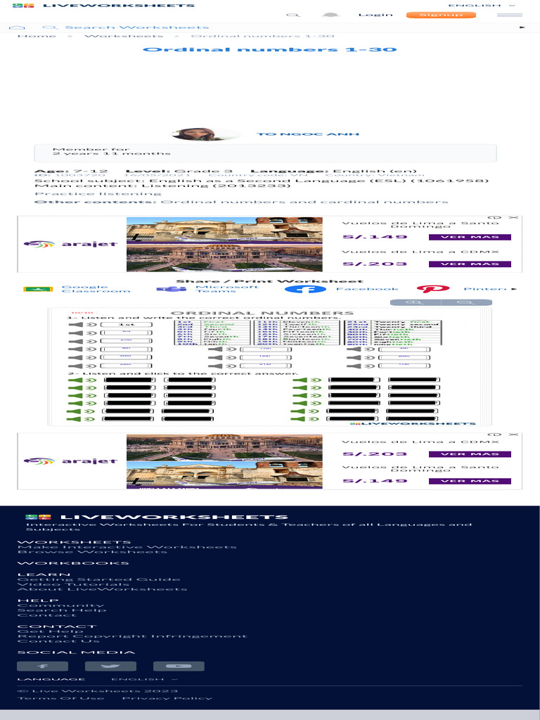 Ordinal numbers 1-30 worksheet Live Worksheets | PDF