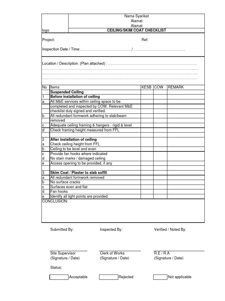 Inspection Form - Ceiling | PDF