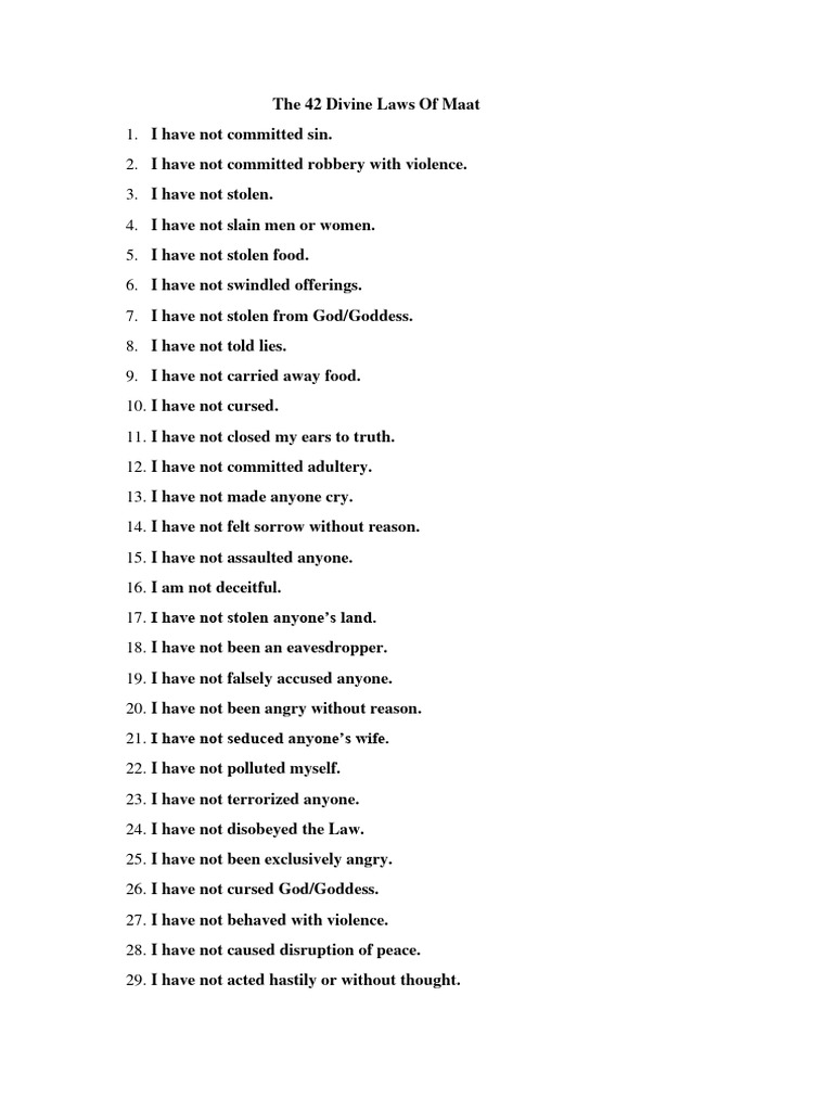 42 Divine Laws of Maat Explained | PDF | Social Science | Lifestyle