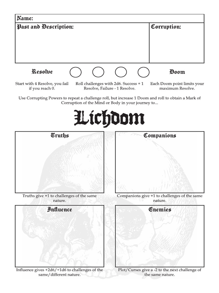 Lichdom Character Sheet | PDF