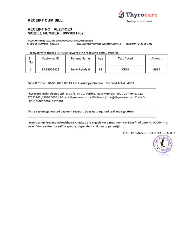 Preventive Health Check Up Tax Document | PDF