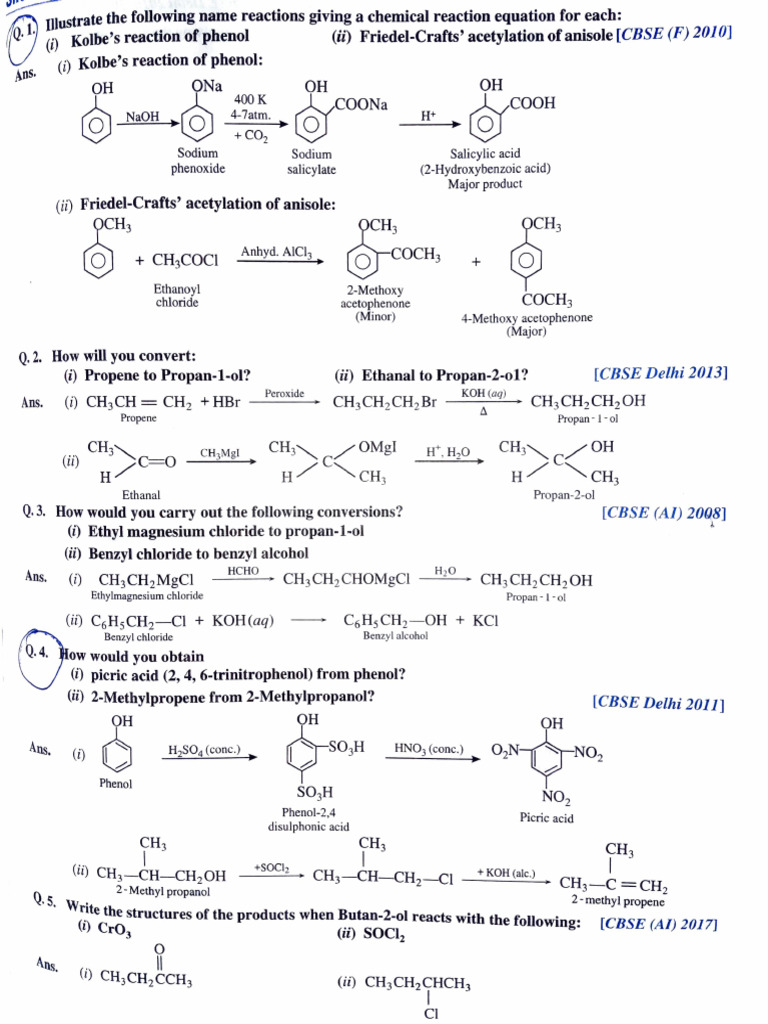 Alcohols, Phenols & Ethers Question Answer | PDF