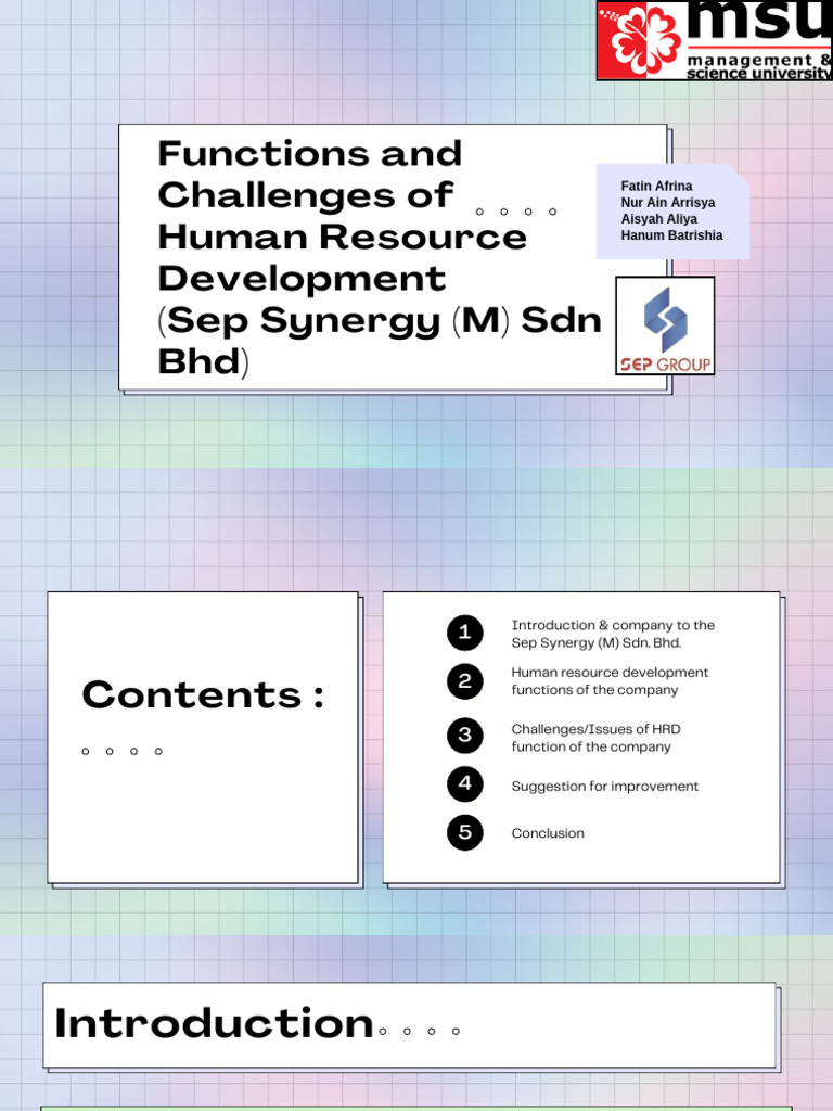 Functions and Challenges of Human Resource Development (Sep Synergy (M) SDN BHD) | PDF