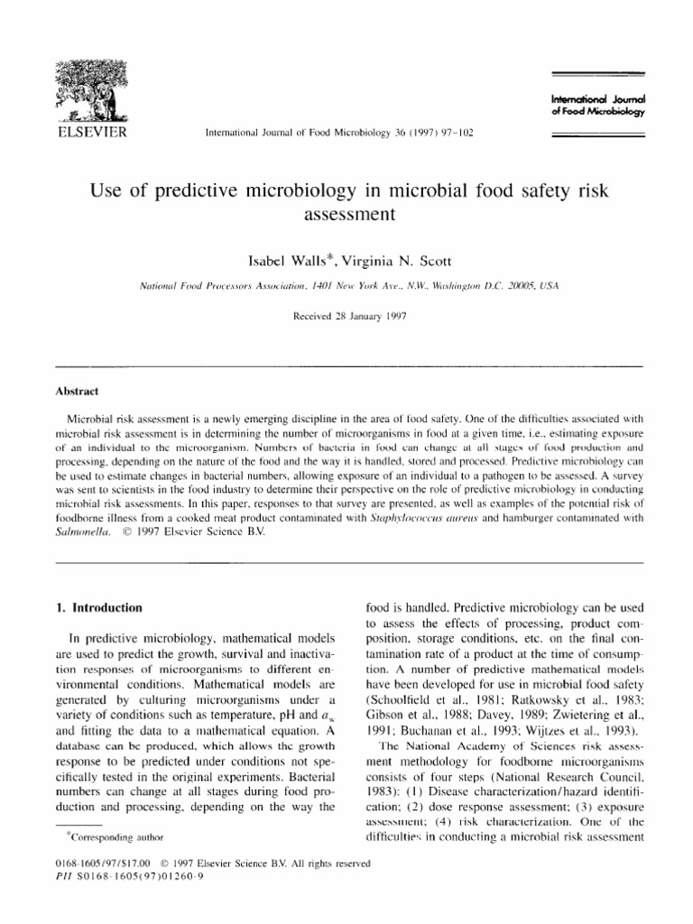 Use Of Predictive Microbiology In Microbial Food Safety Risk Assesment Pdf 