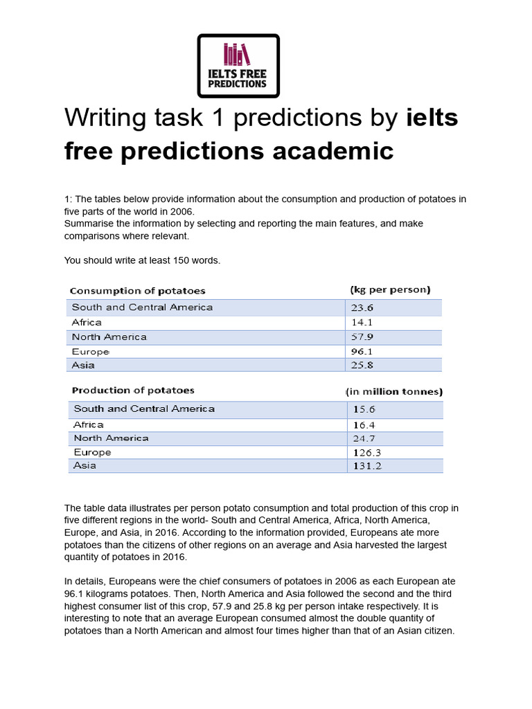 Writing Task 1 Predictions by Ielts Free Predictions Academic | PDF