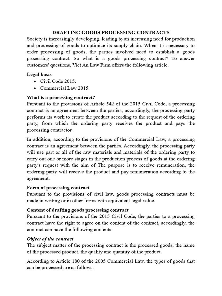 Drafting Goods Processing Contracts | PDF