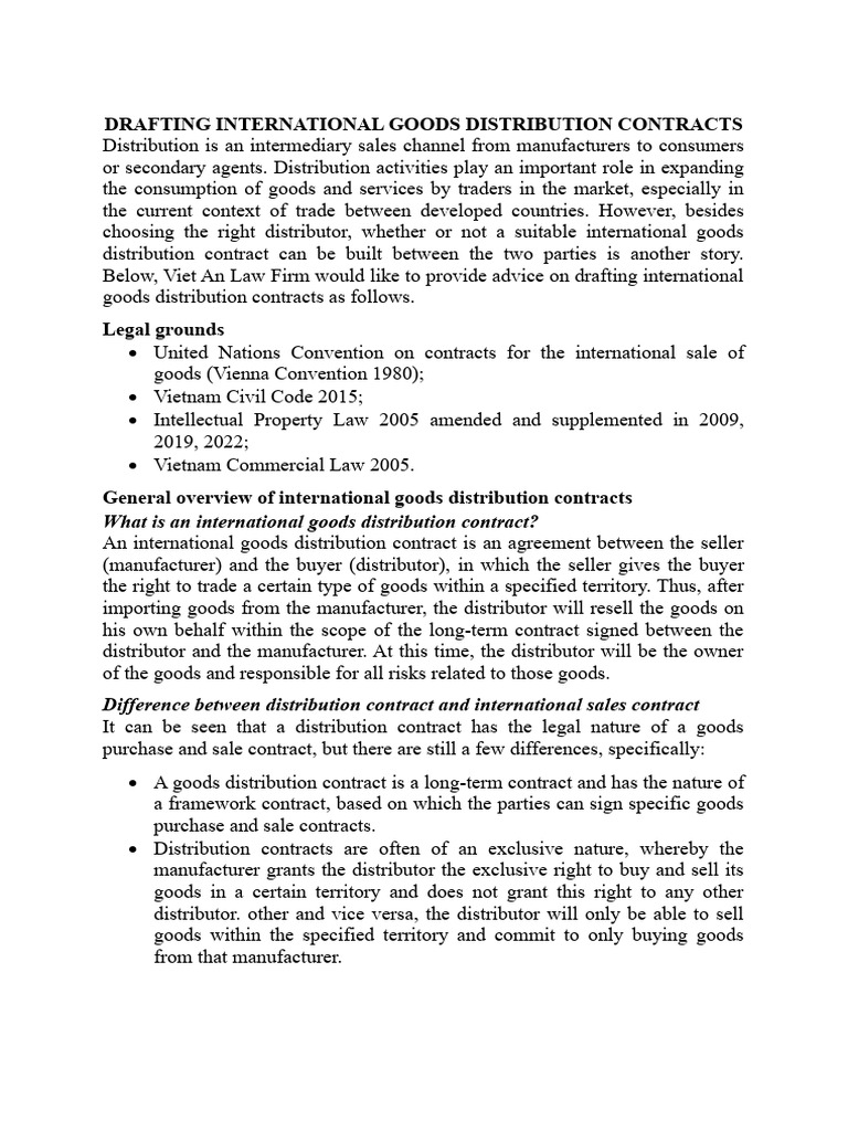 Drafting International Goods Distribution Contracts | PDF | Payments | Business