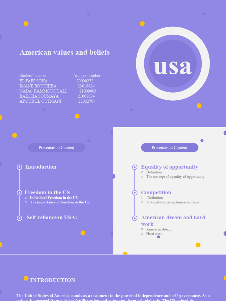 American Values and Beliefs - Presentation Slides - GRP E | PDF