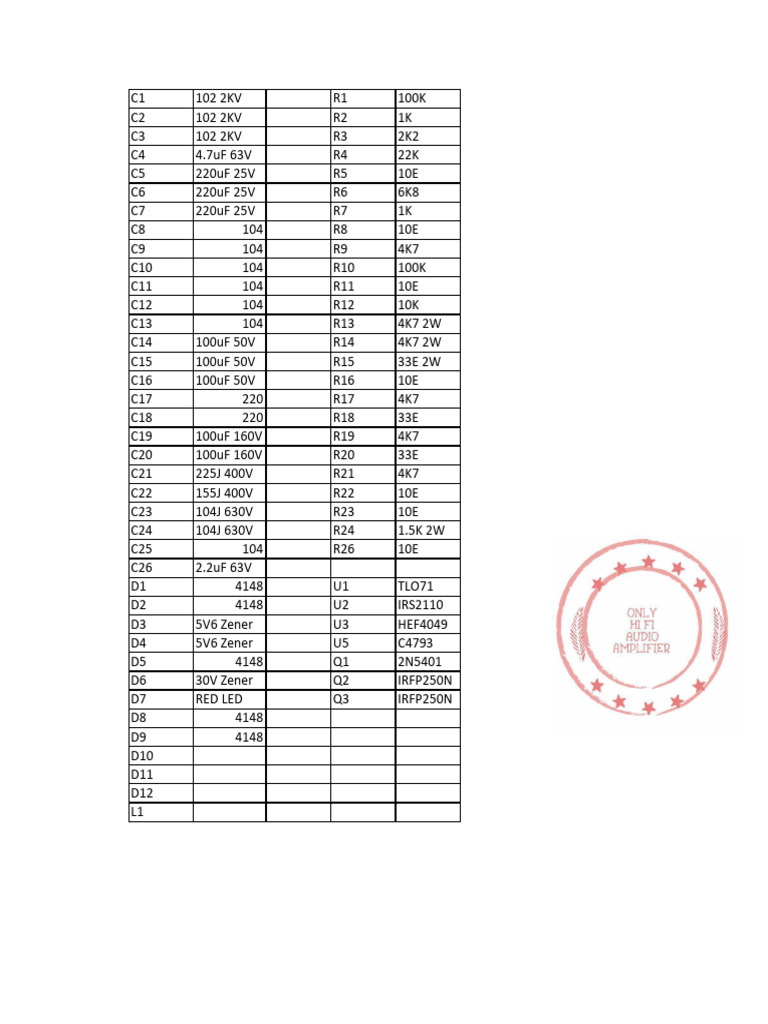 Class D 900w Comp List Pdf