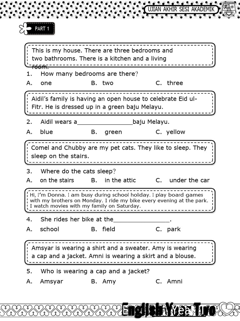 Year 2 English Final Exam Paper | PDF