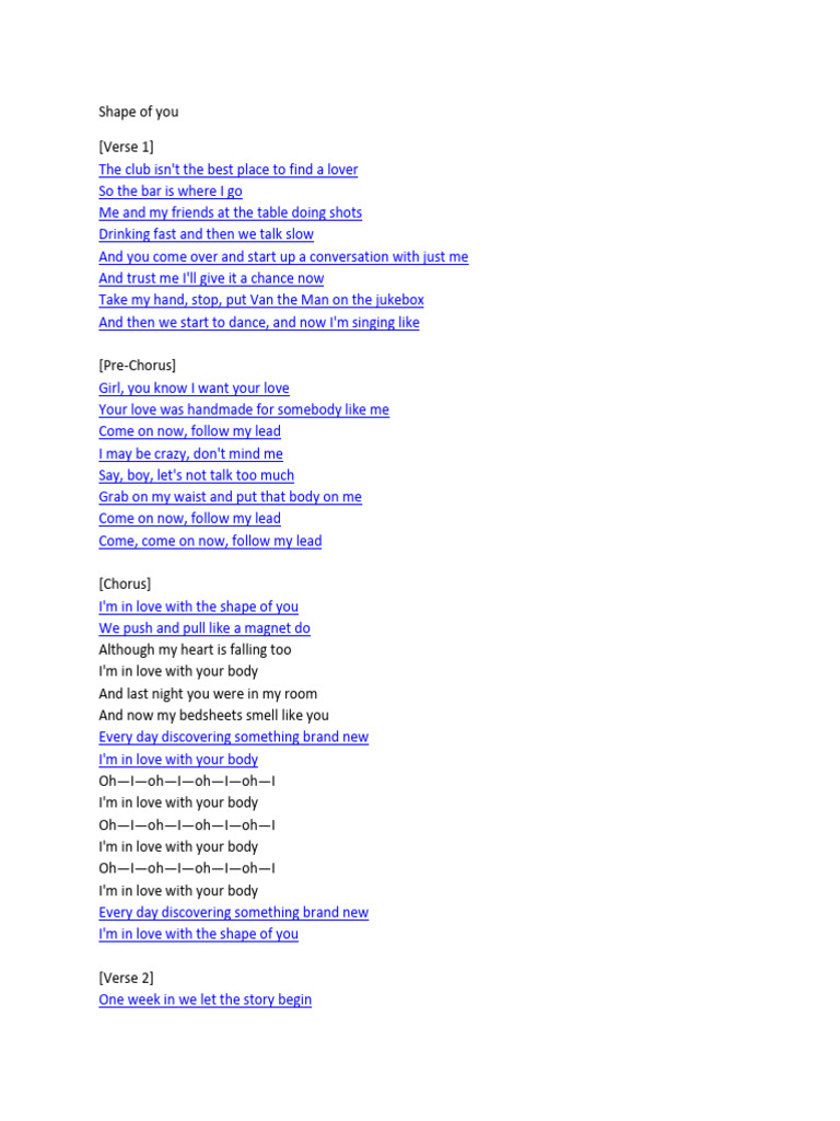 "Shape of You" Lyrics Analysis | PDF | Poetry