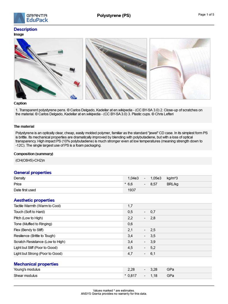 Description: Polystyrene (PS) | PDF | Polystyrene | Strength Of Materials