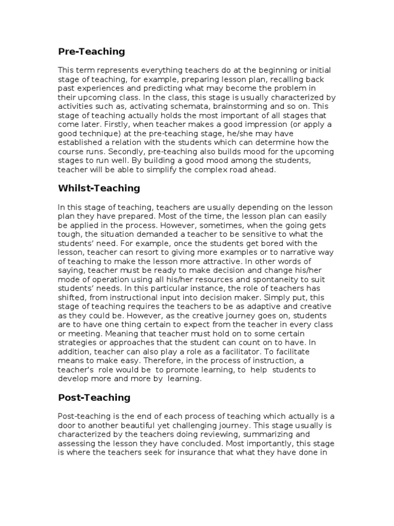 Pre Whilst Post Teaching Introduction | Lesson Plan | Applied Psychology