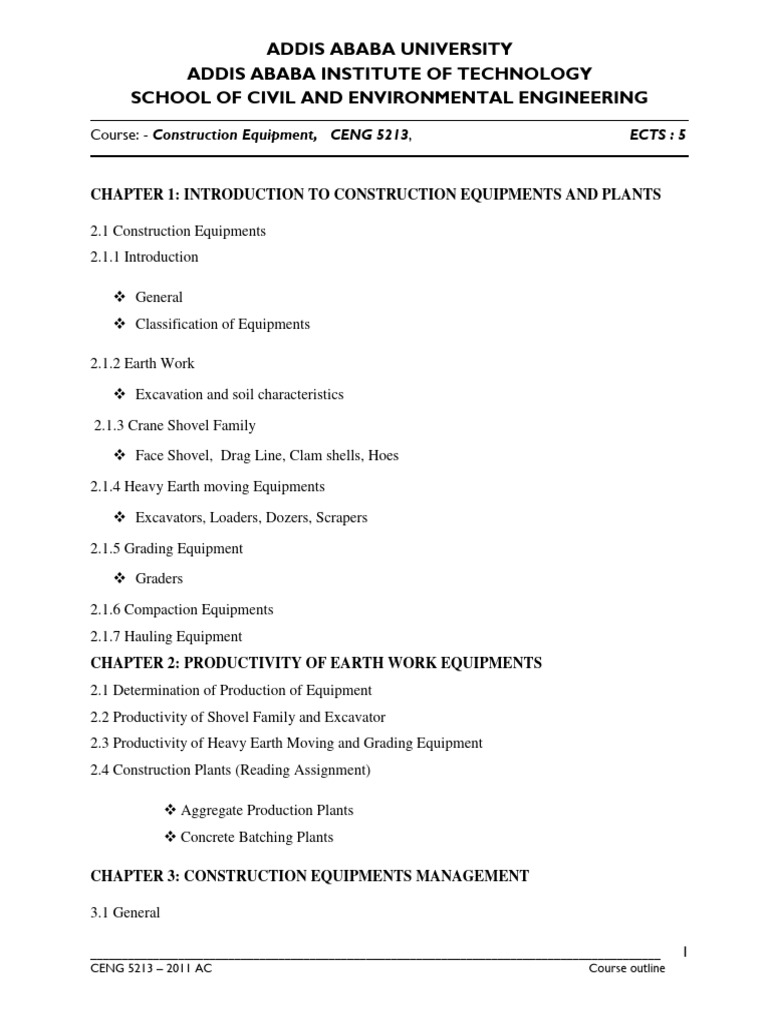 Construction Equipment (Course Outline) | PDF