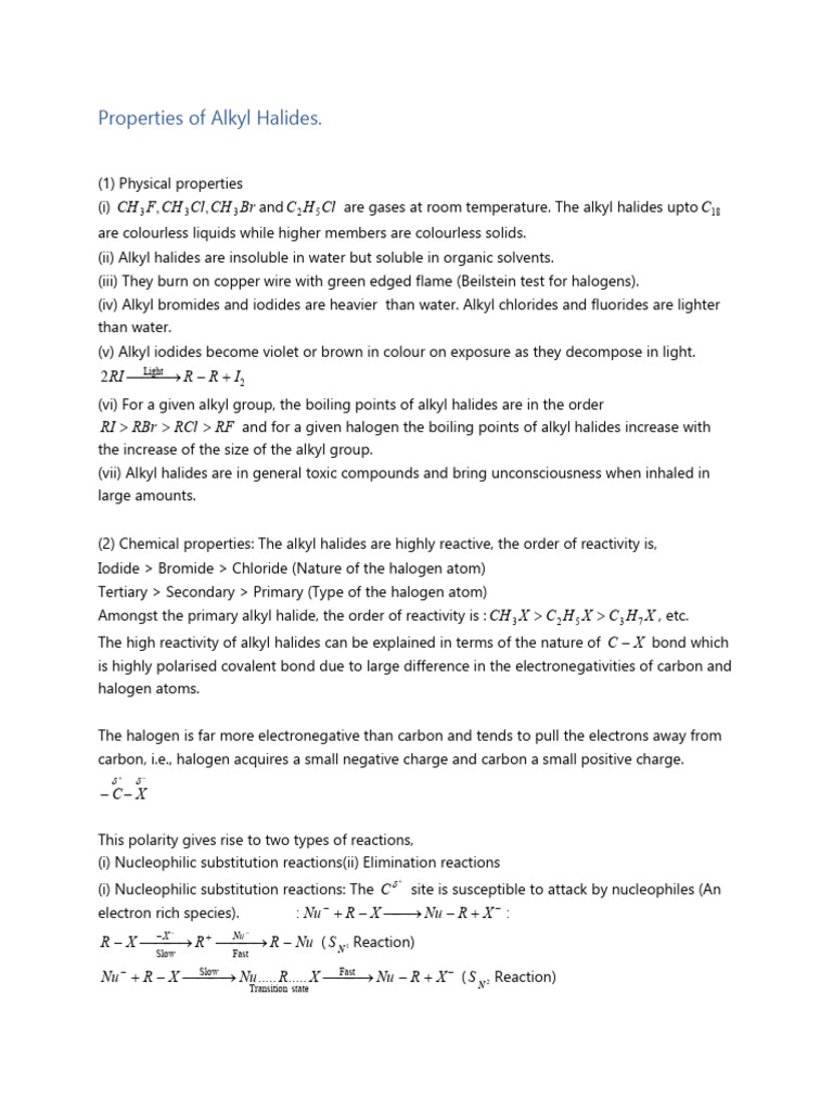 3 JEE Chemistry Halogen Derivatives Properties of Alkyl Halides | PDF
