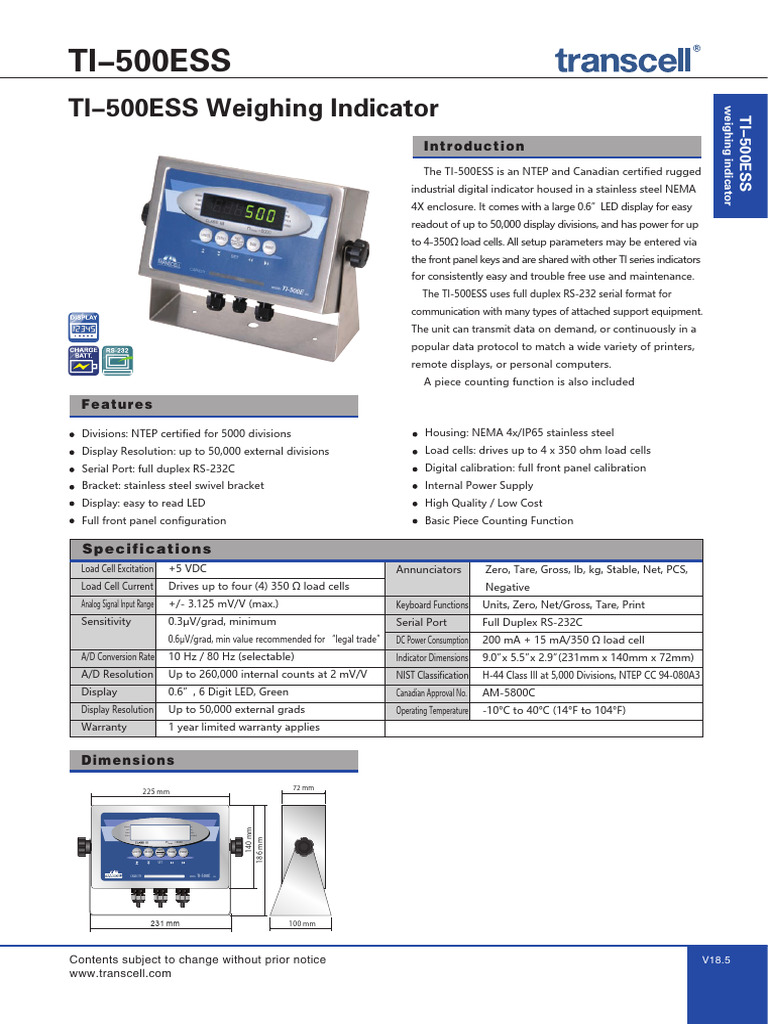 TI-500ESS Datasheet Eng V18.5-1 | PDF