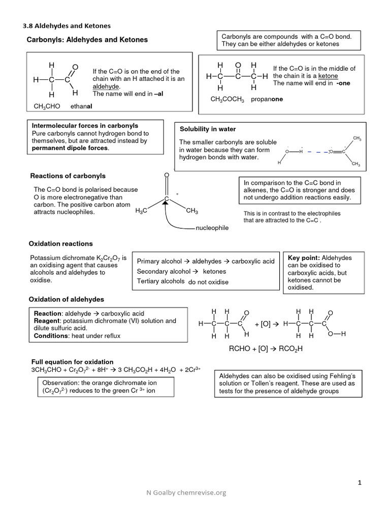 Aldehydes and Ketones Reactions | PDF | Aldehyde | Ketone