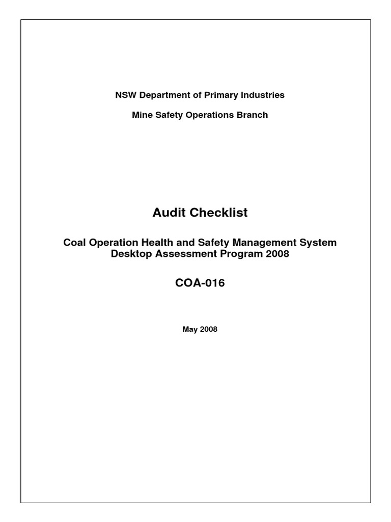 Coa 016 Audit Checklist For Coal Operation Health and Safety Management ...
