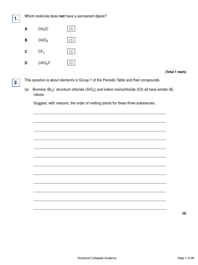 Bonding Qs | PDF | Chemical Bond | Molecules