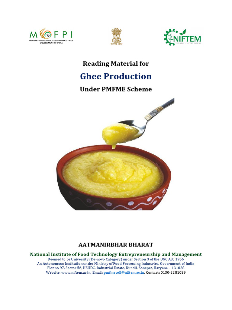 Ghee Production Guide Under PMFME | PDF | Wellness