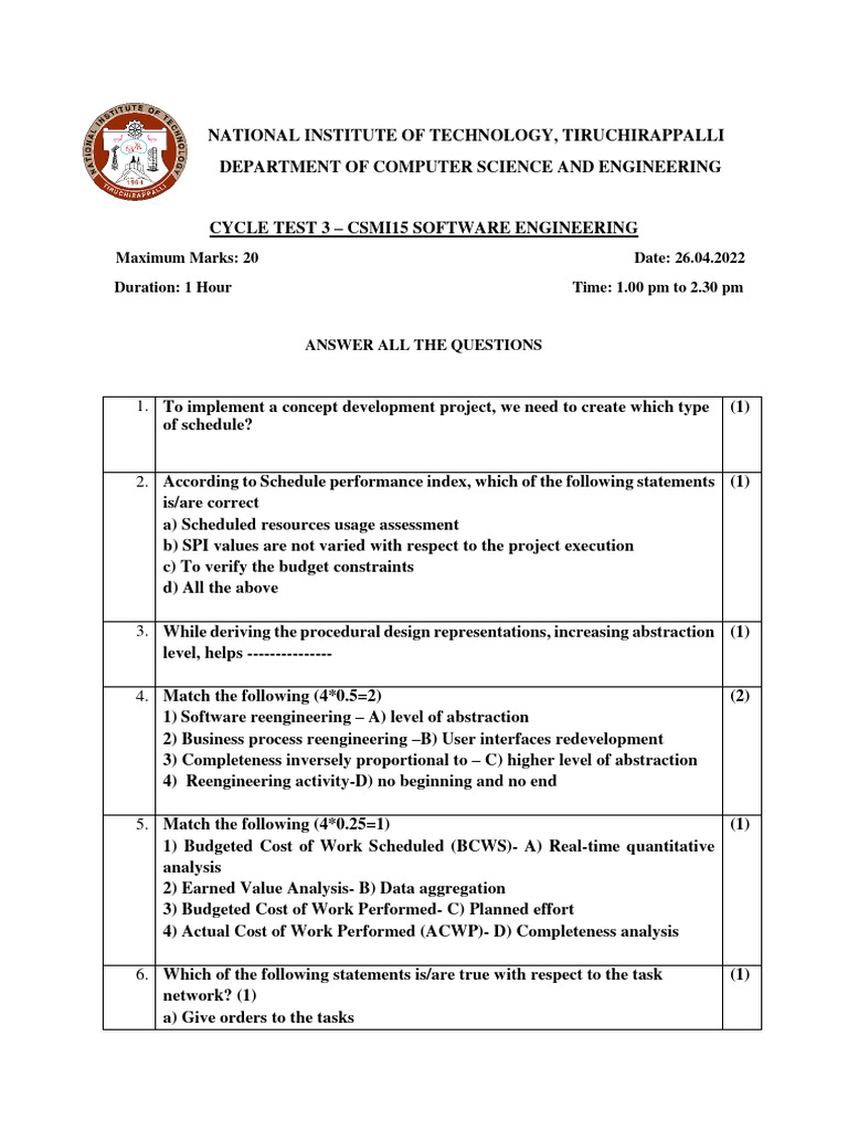 CSMI1511 CT1 Final Question Paper | PDF