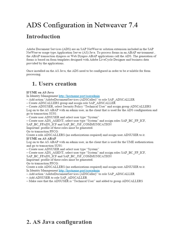 SAP ADS Configuration in Netweaver 7.4 | PDF | Computing | Software