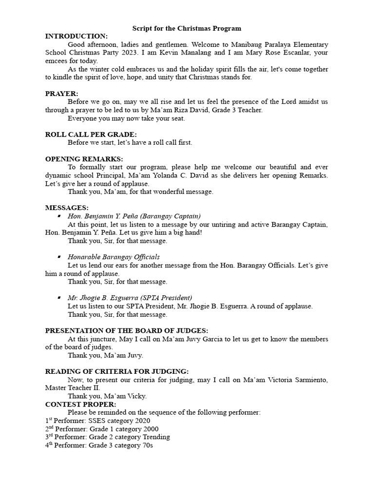Script For The Christmas Program | Download Free PDF | Christmas And Holiday Season | Christmas