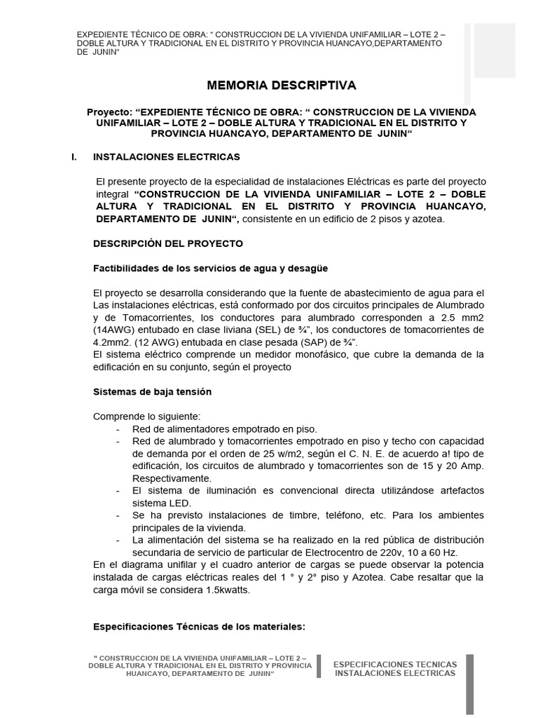 4.memoria Descriptiva - Instalaciones Electricas | PDF