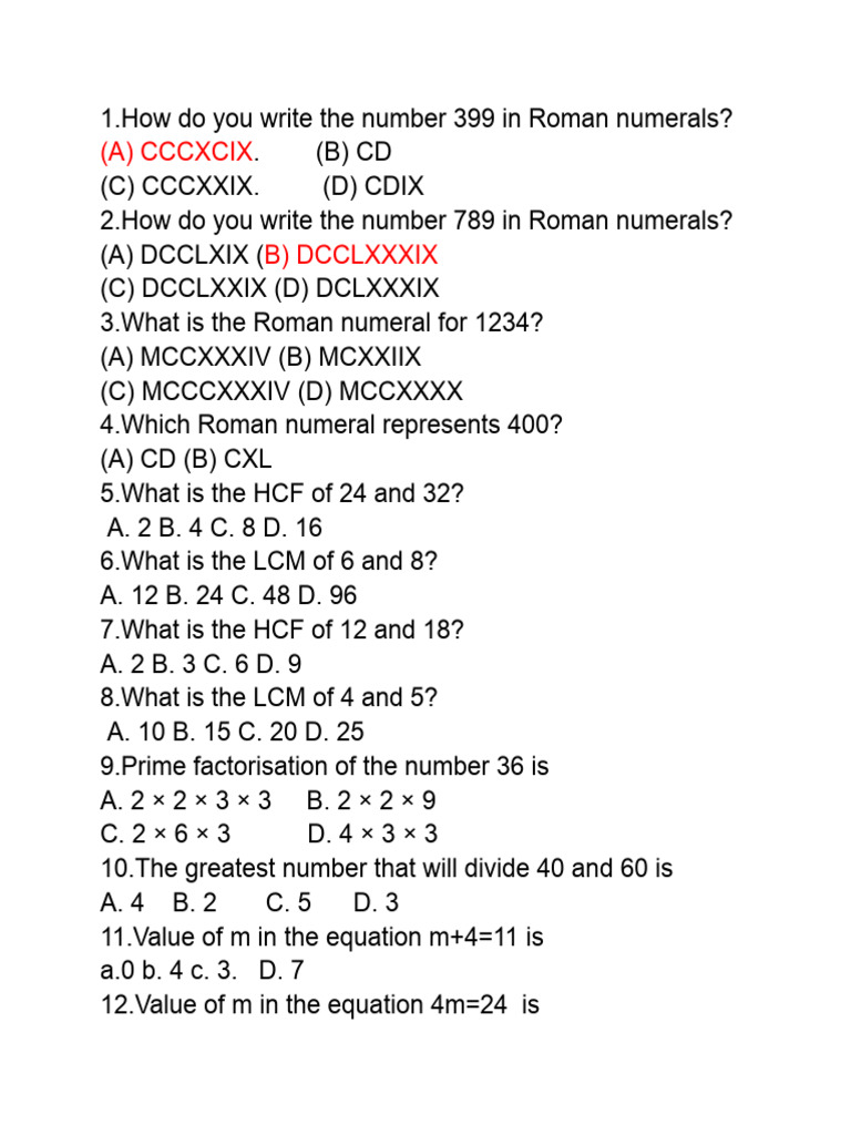 Roman Numerals and Basic Math Quiz | PDF | Teaching Methods & Materials | Computers