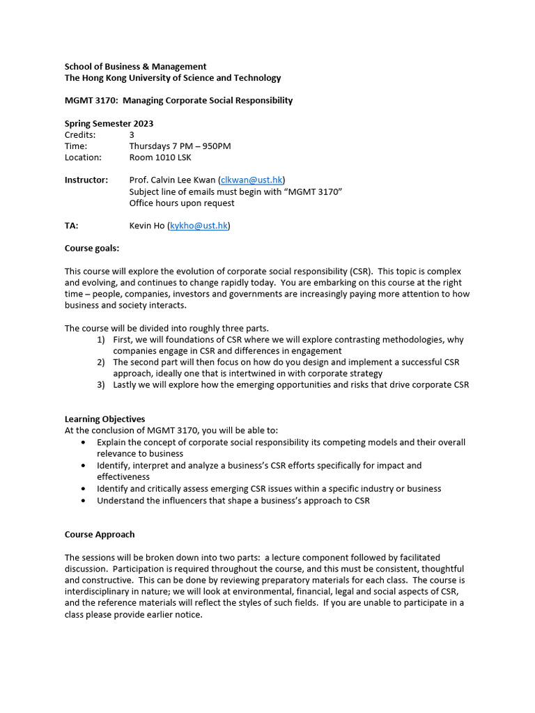 MGMT 3170 Syllabus | PDF