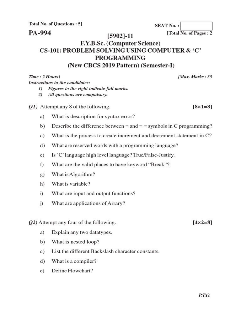 Bsc Computer Science 2019 Pattern Pdf