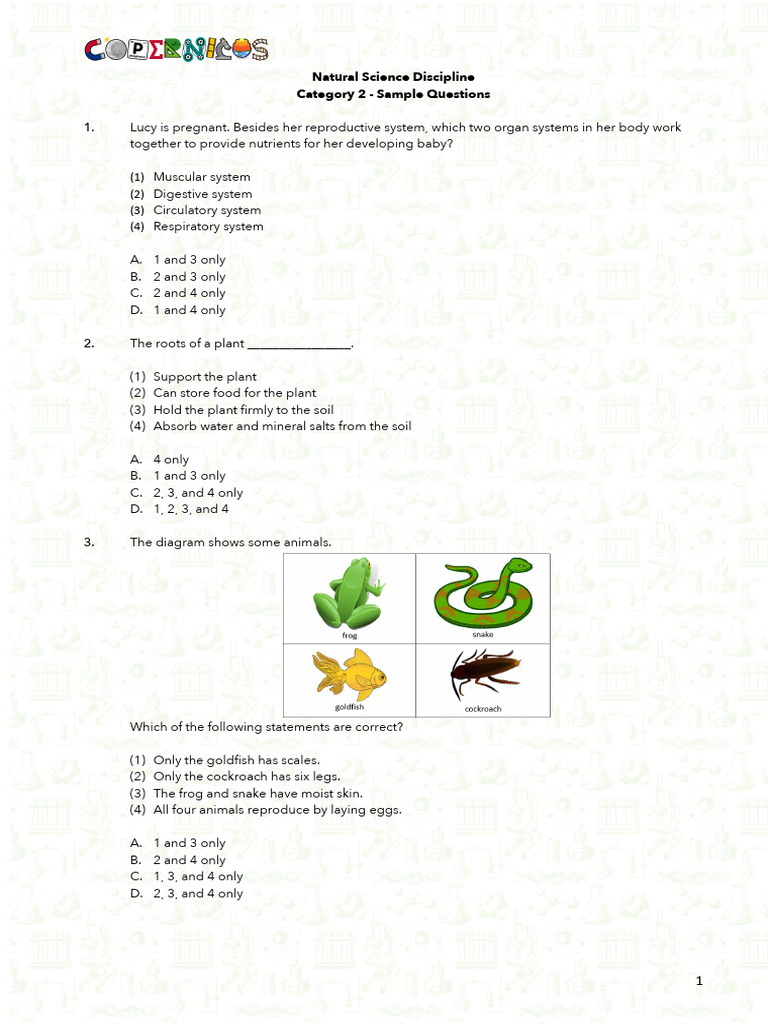 Natural Science Category 2 Sample Questions | PDF