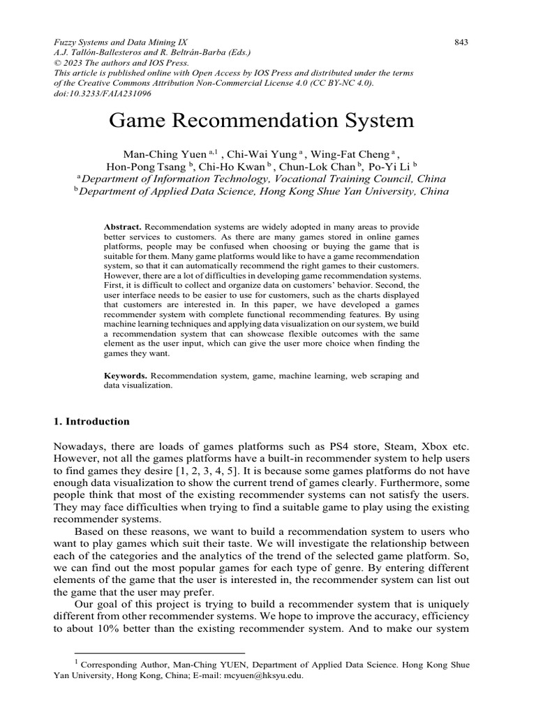 Game Recommendation System Pdf 