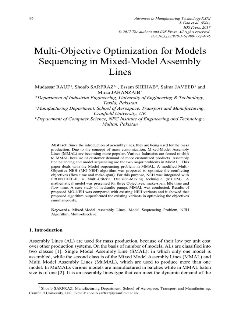 71 Multi-Objective Optimization For Models Sequencing | PDF | Mathematical Optimization ...