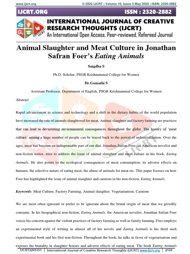 Animal Slaughter and Meat Culture in Foer's Eating Animals | PDF