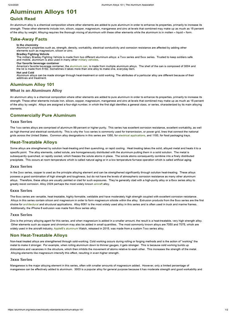 Aluminum Alloys 101 - The Aluminum Association | PDF | Alloy | Heat ...
