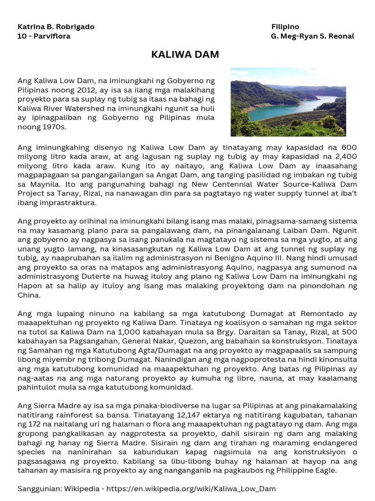 Kaliwa Dam | PDF