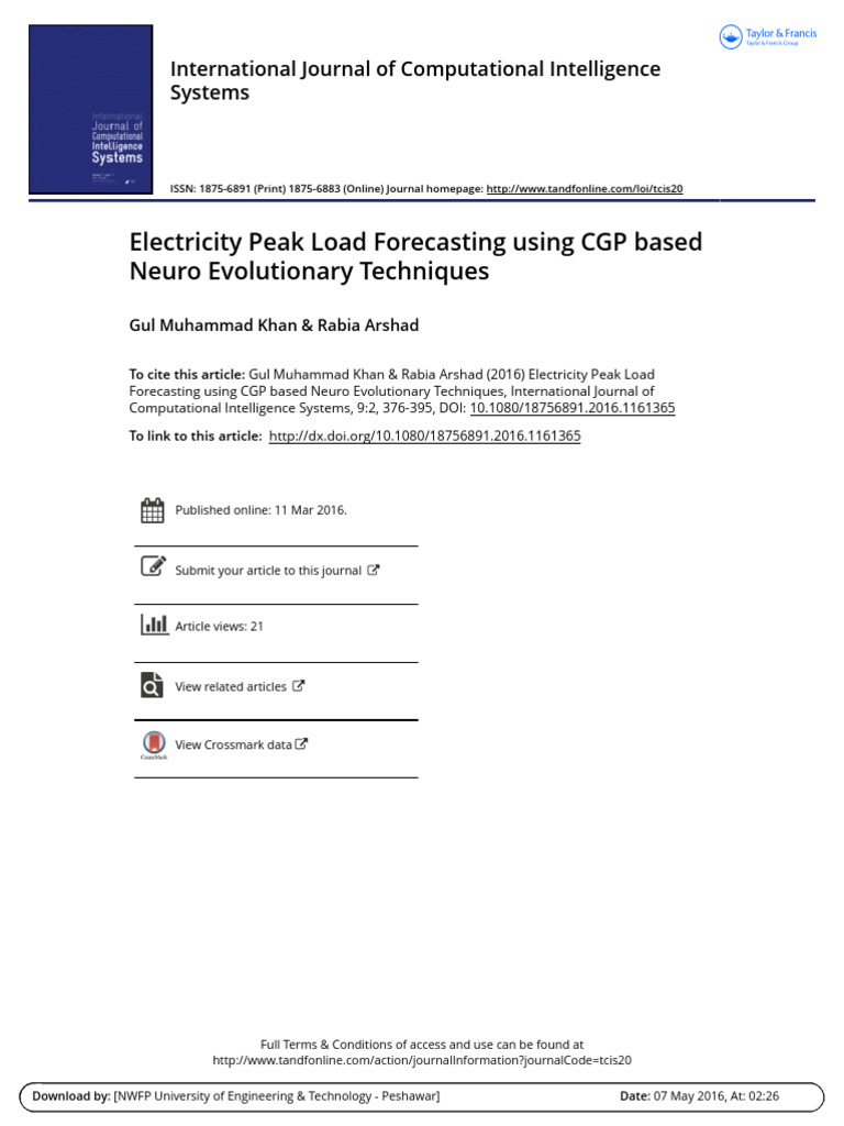 Electricity Peak Load Forecasting Using Cgp Based Neuro Evolutionary